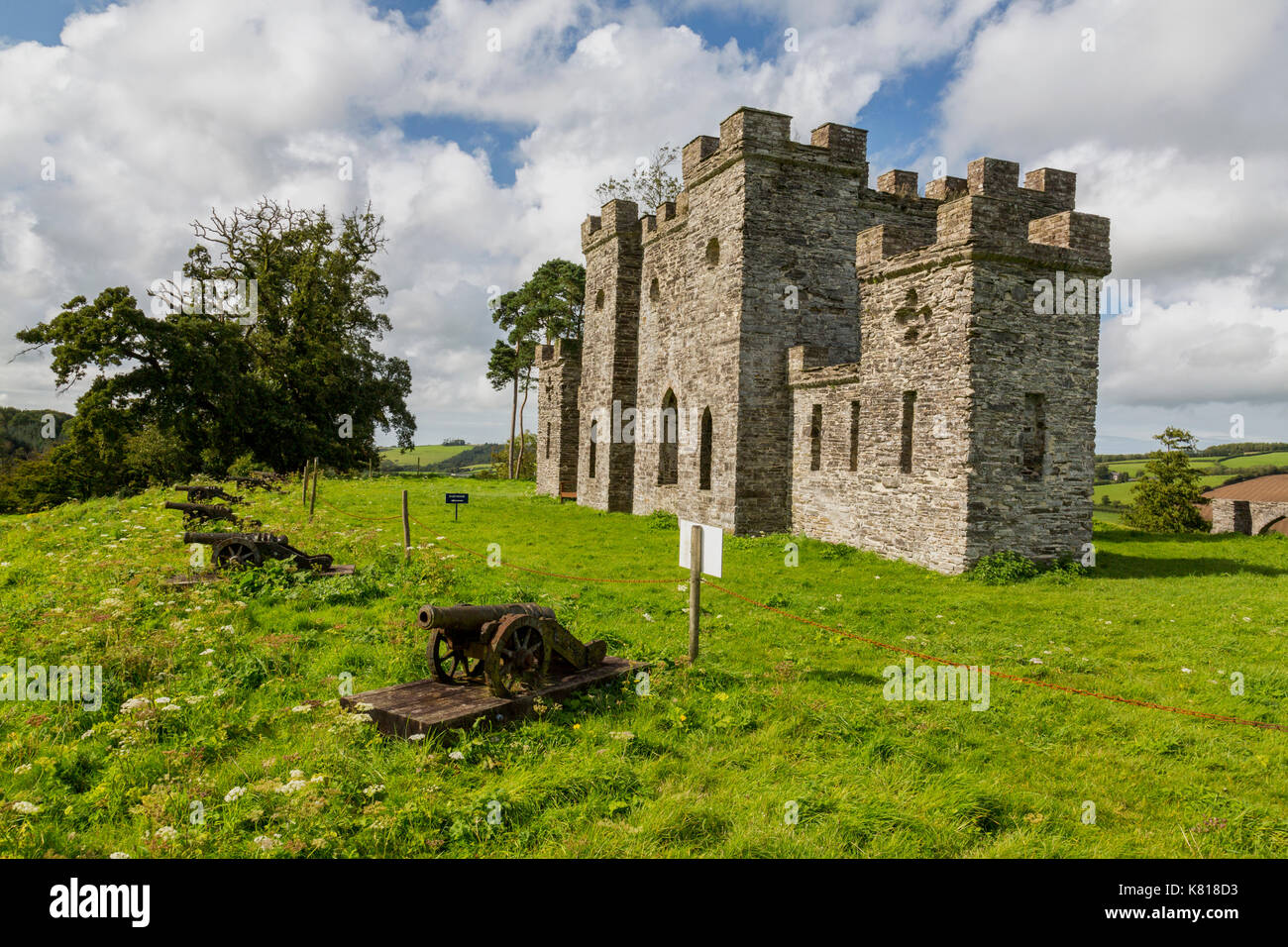 The sham castle folly (built c1746) and ornamental cannon above Castle ...