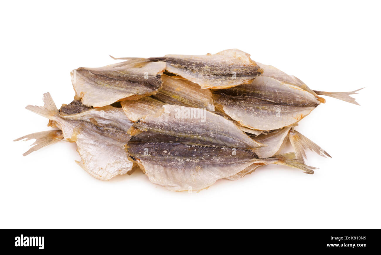 Dried salty yellowstripe scad fish isolated on white background Stock ...