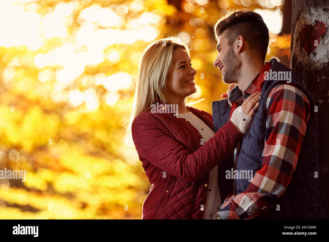 sweet girlfriend and boyfriend in love on sunny day in the park Stock ...