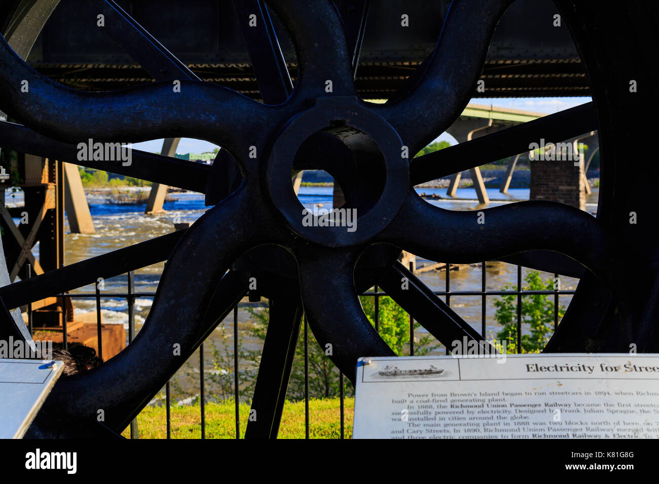 Bridges, pipe line, river views, historic structures near the James ...