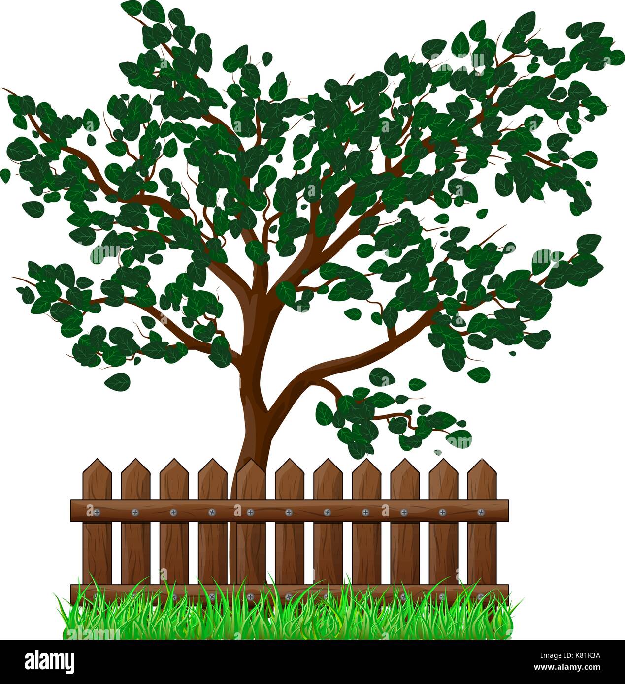 Wooden Fence with grass and tree isolated vector symbol icon design ...