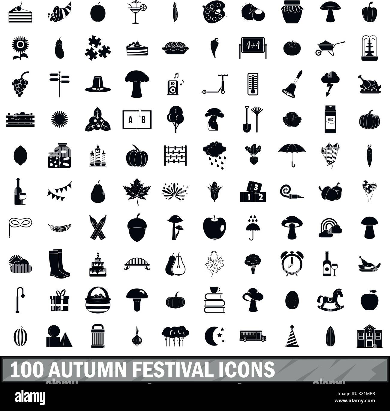 100 autumn festival icons set, simple style Stock Vector Image & Art ...