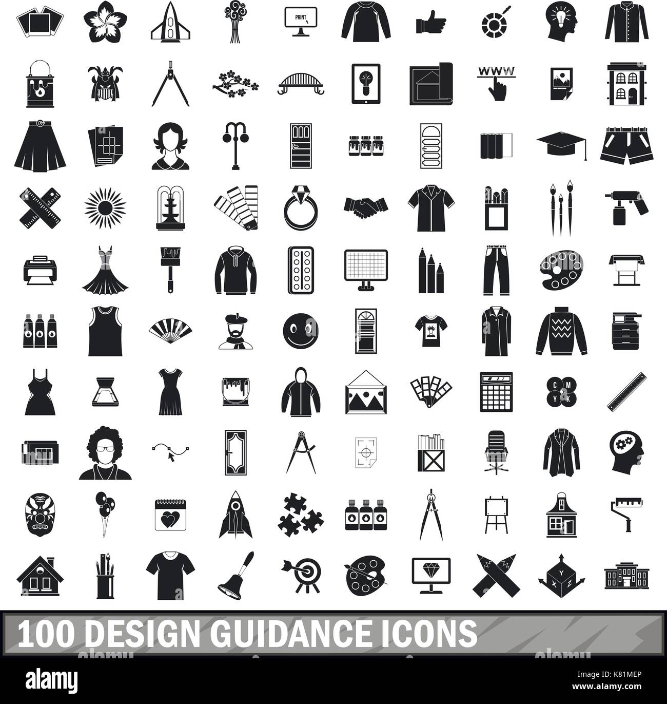 100 design guidance icons set, simple style Stock Vector Image & Art ...