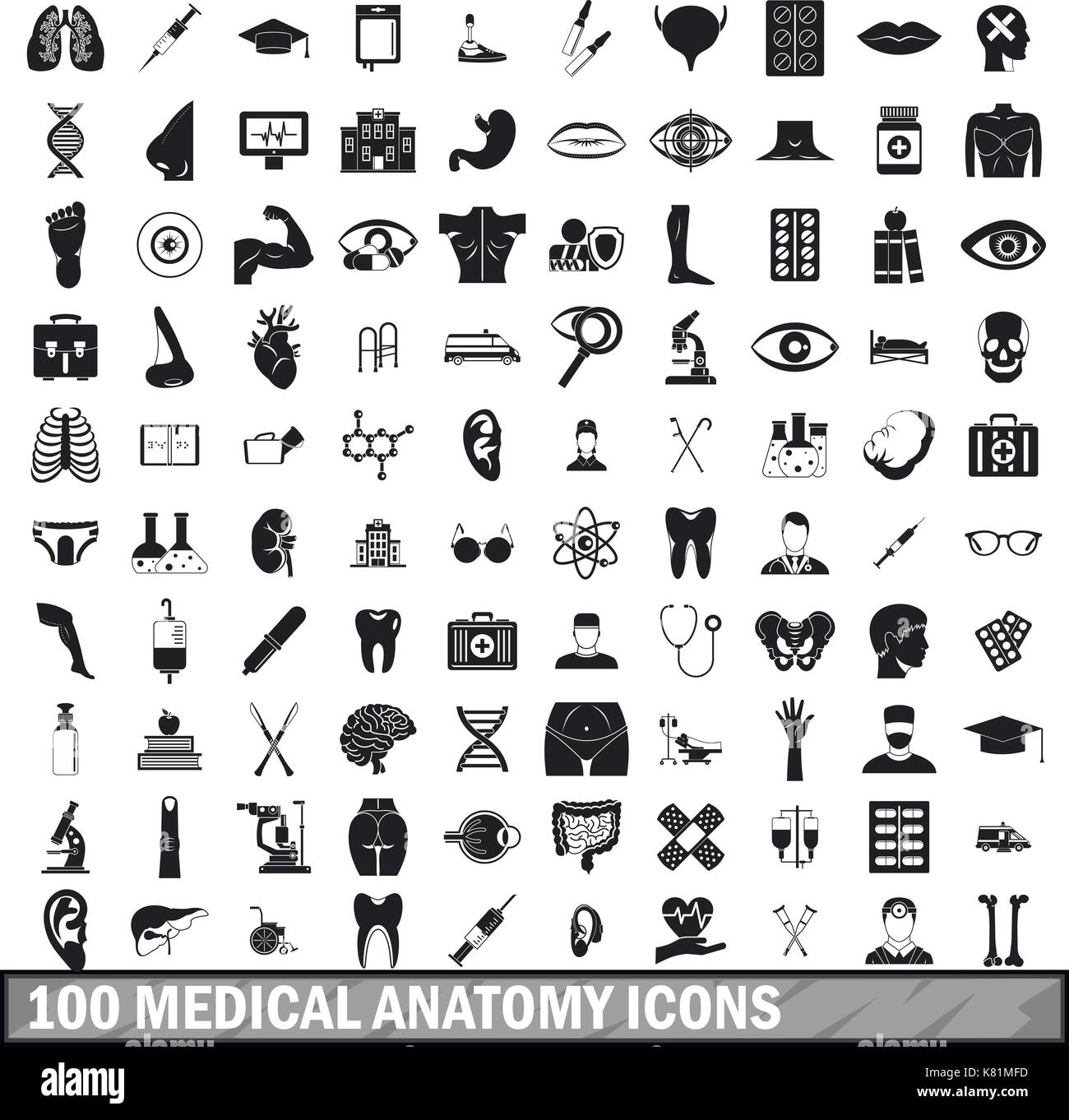100 medical anatomy icons set, simple style Stock Vector Image & Art ...