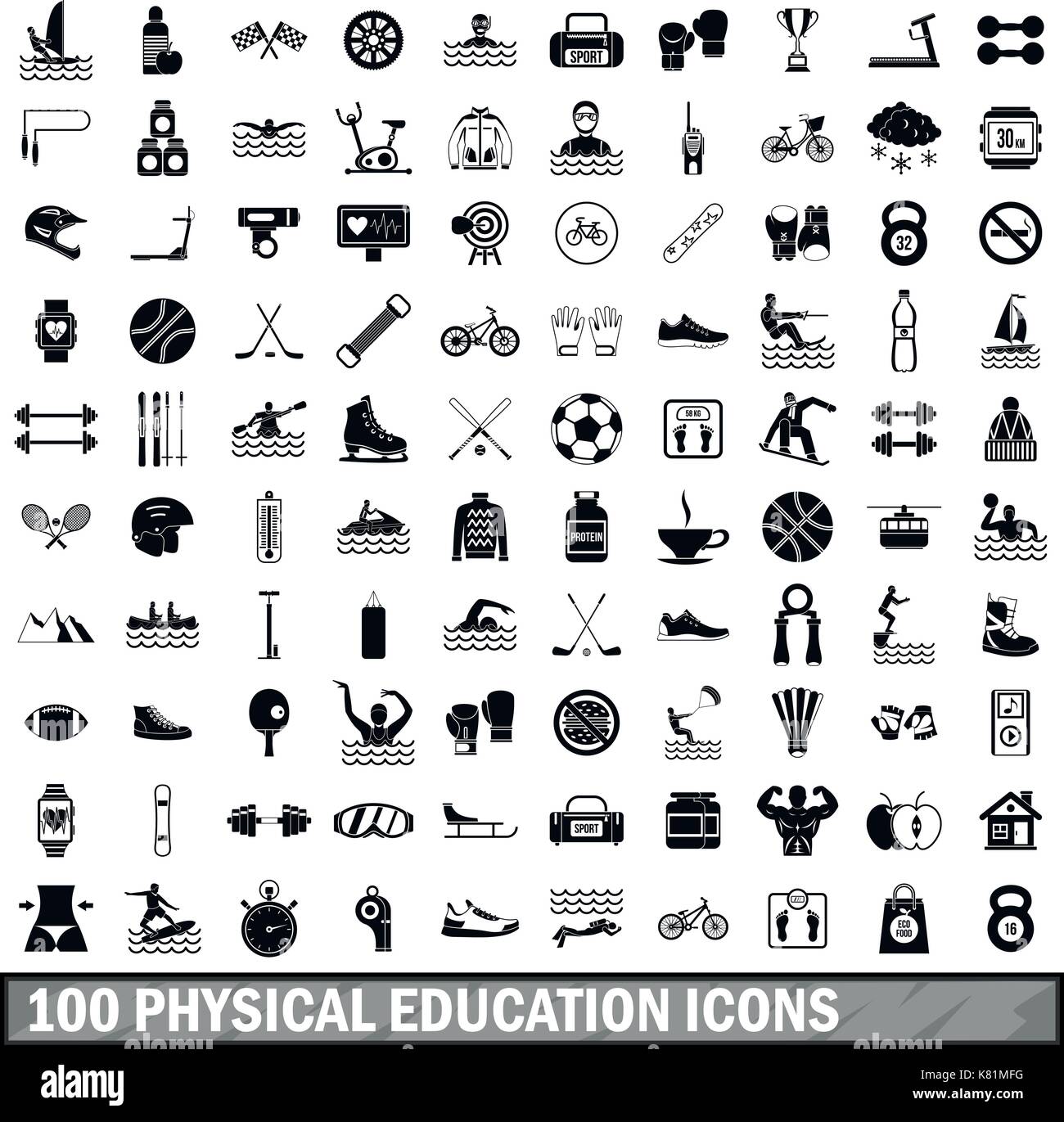100 physical education icons set, simple style Stock Vector Image & Art ...