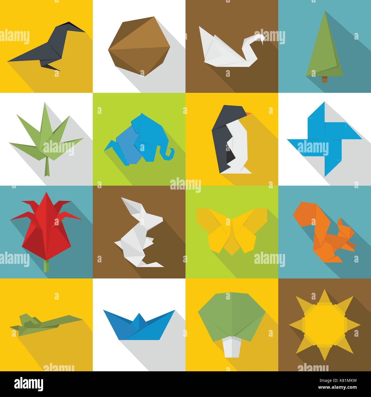 Origami icons set, flat style Stock Vector Image & Art - Alamy