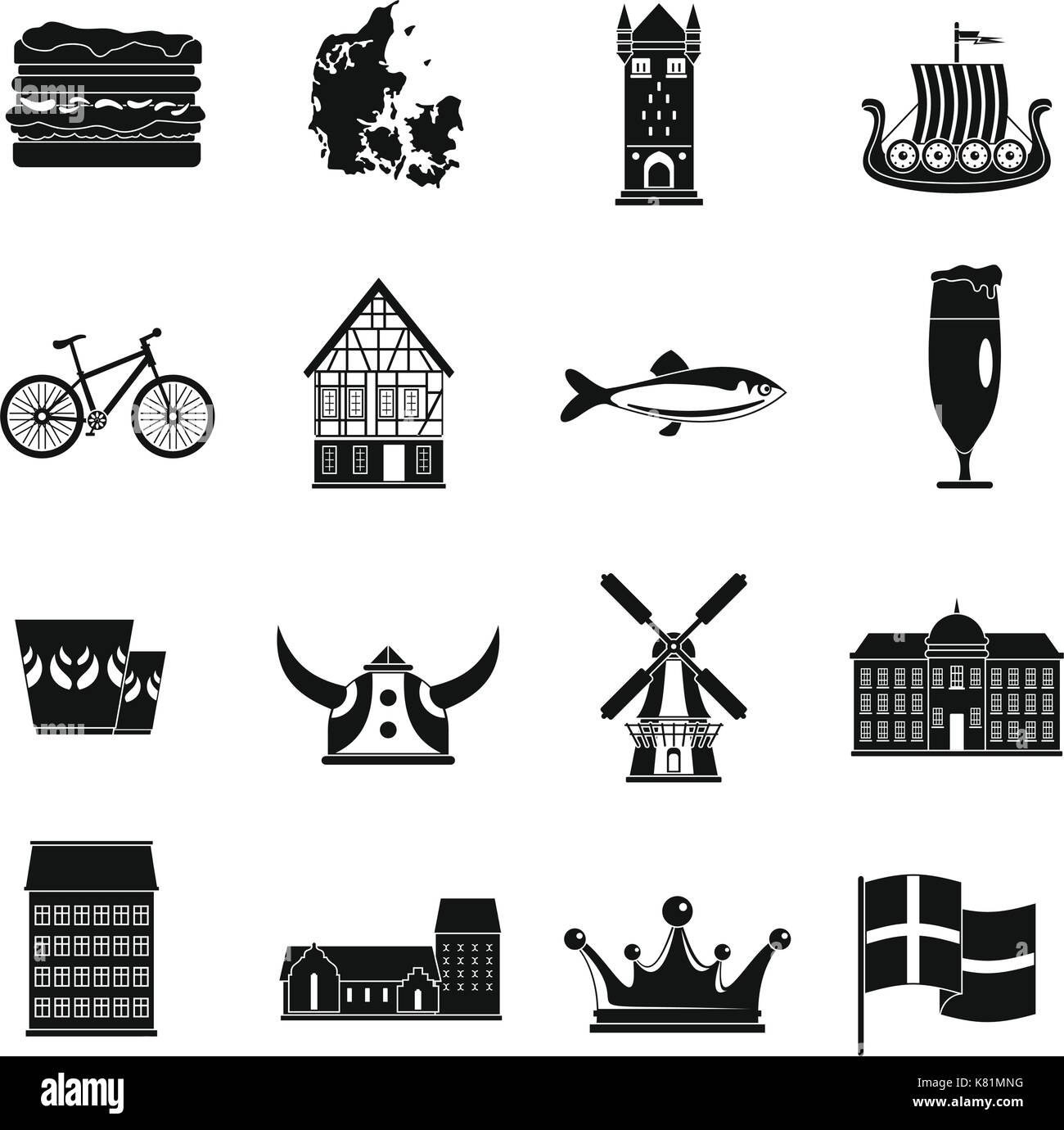 Denmark travel icons set, simple style Stock Vector Image & Art - Alamy