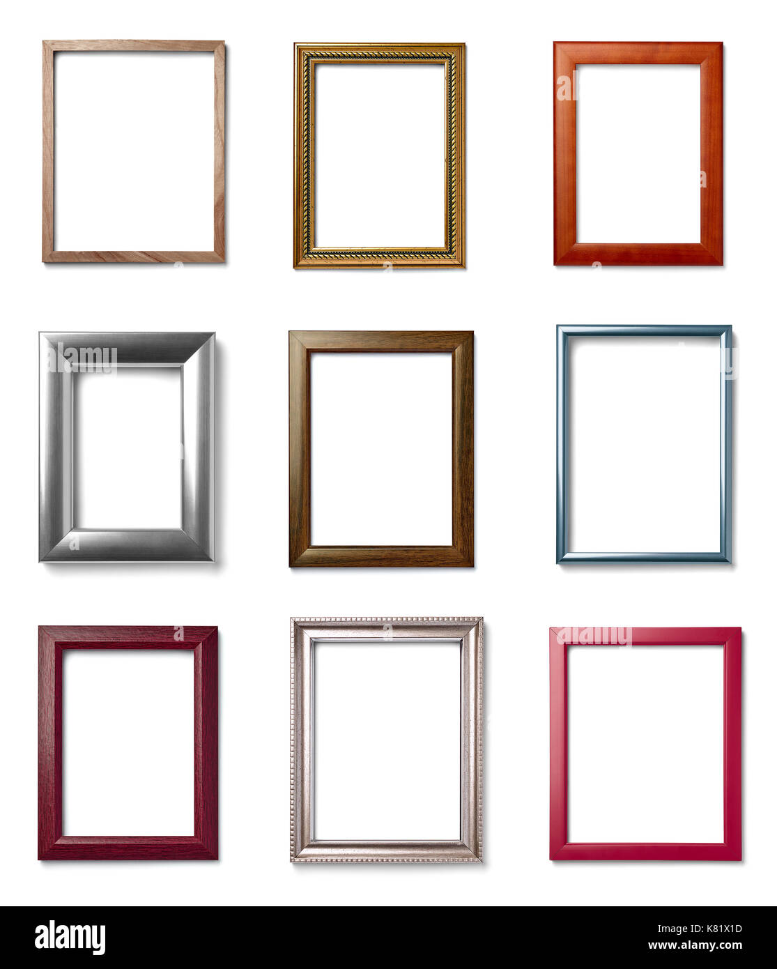 collection of various vintage wood frame on white background Stock ...