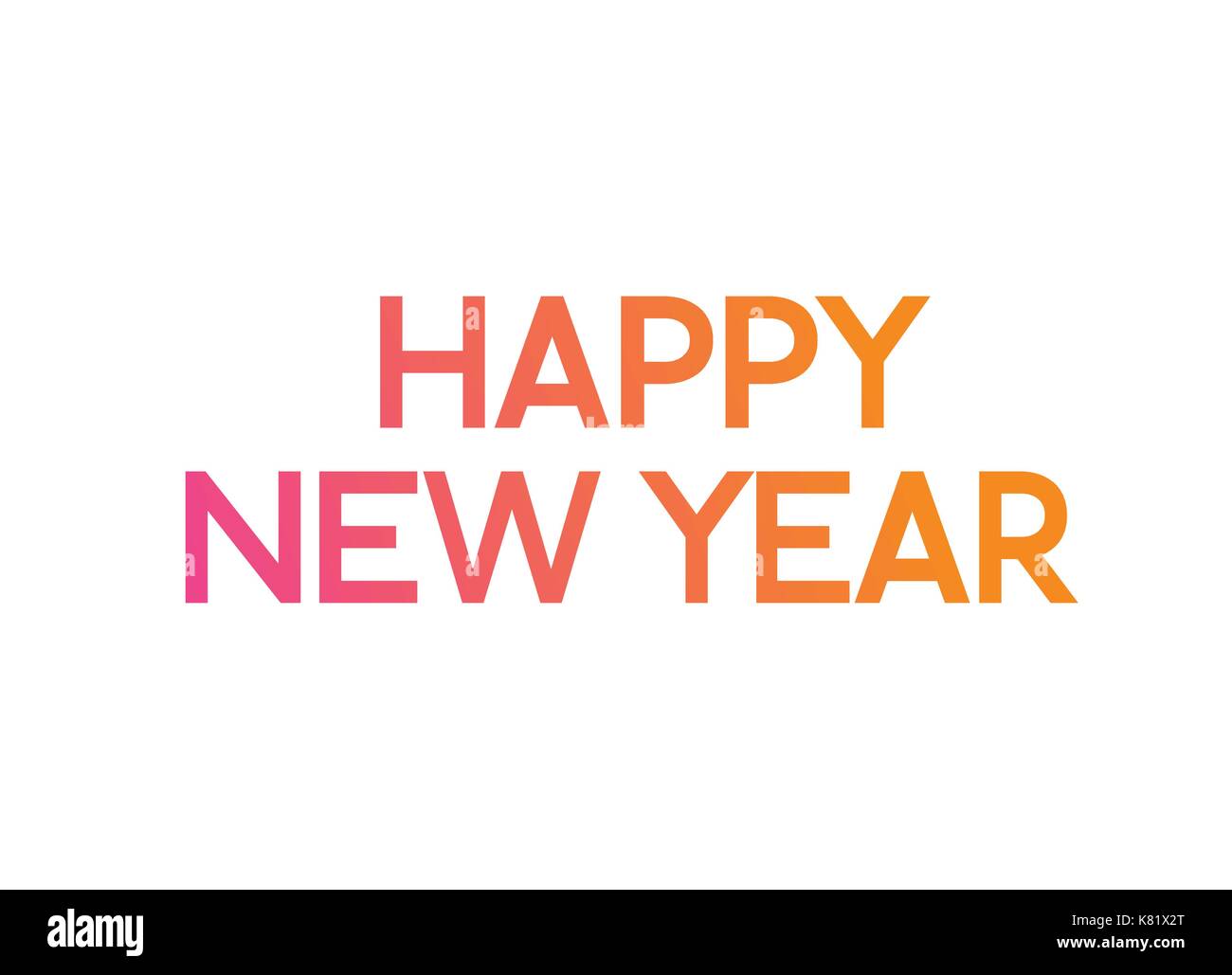 The gradient pink to orange isolated standard serif font word HAPPY NEW ...
