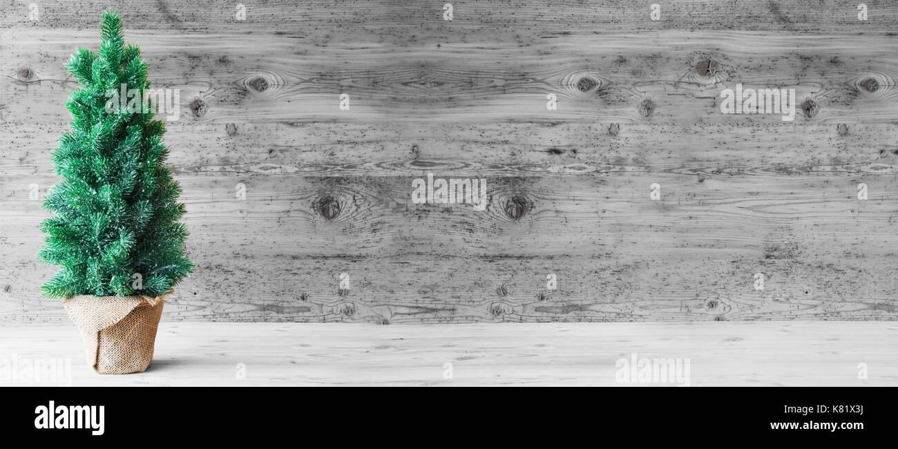 Christmas Tree, Gray Wooden Background, Copy Space Stock Photo - Alamy