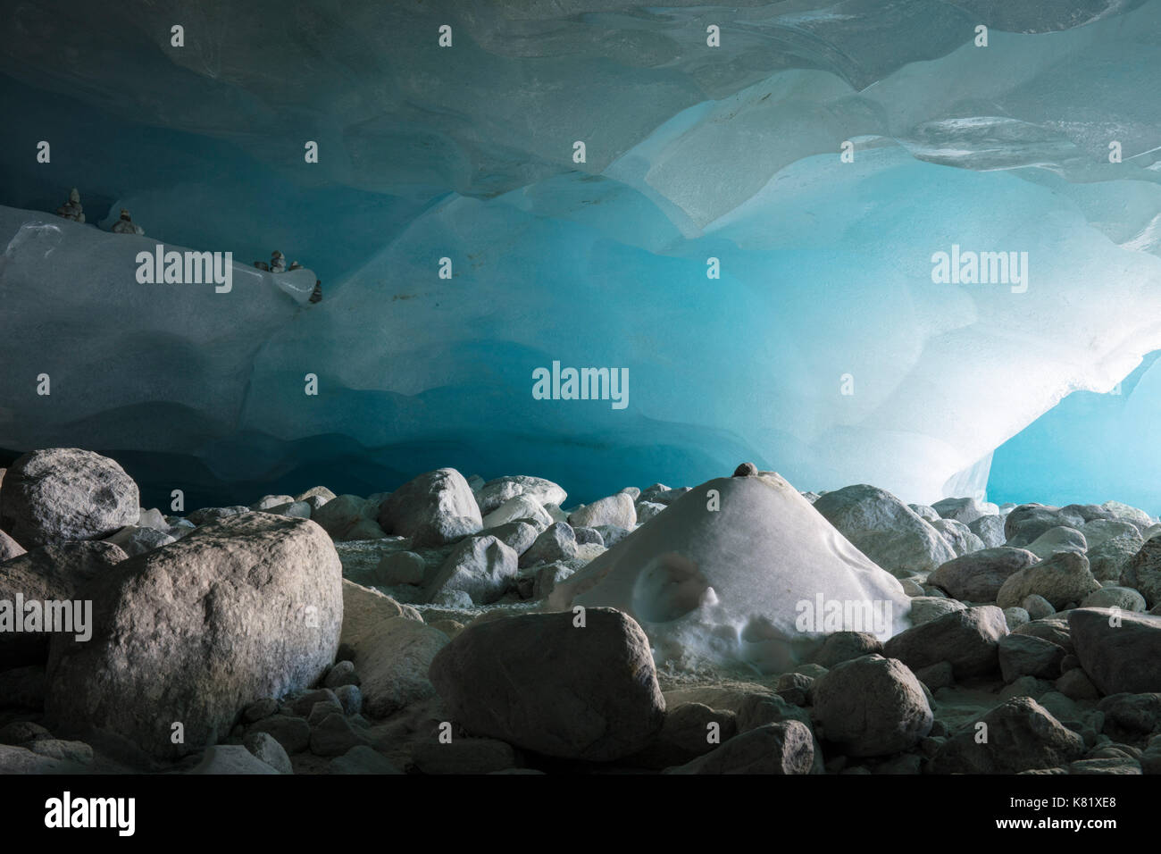 Ice cover in the glacier cave, Zinal Glacier, Zinal, Val d' Anniviers ...