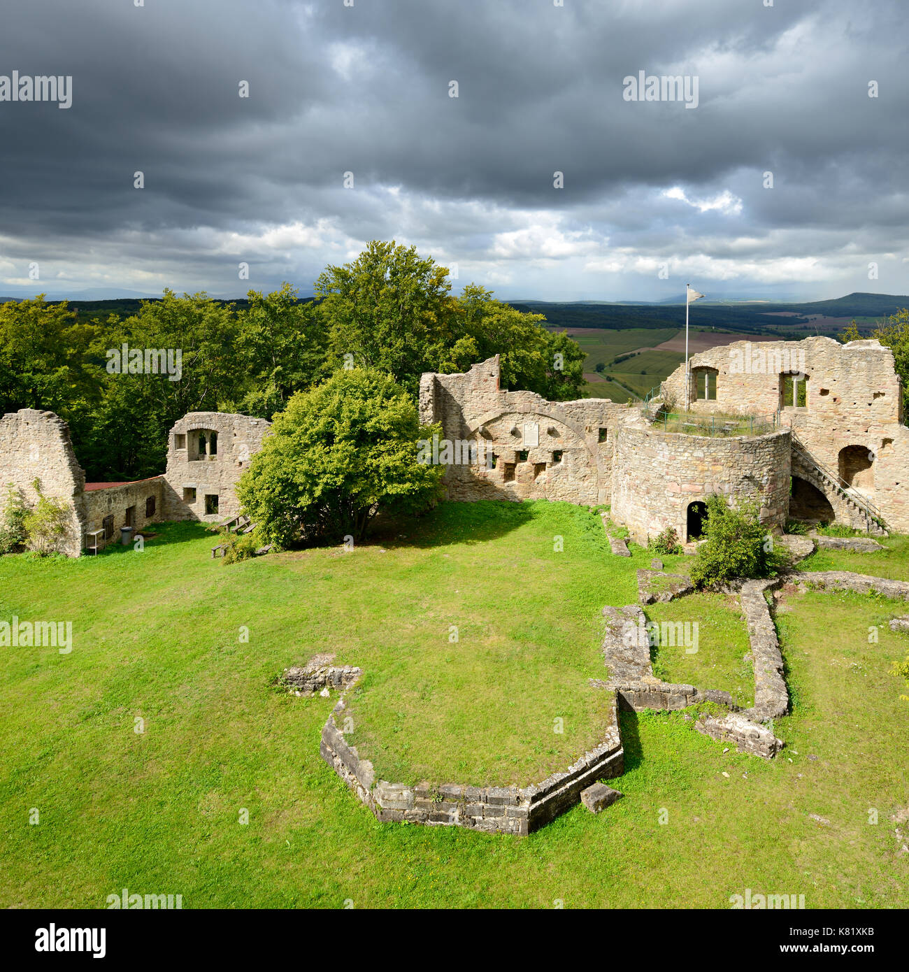 Henneberg castle ruin, thunderclouds, Henneberg, Rhön, Thuringia ...