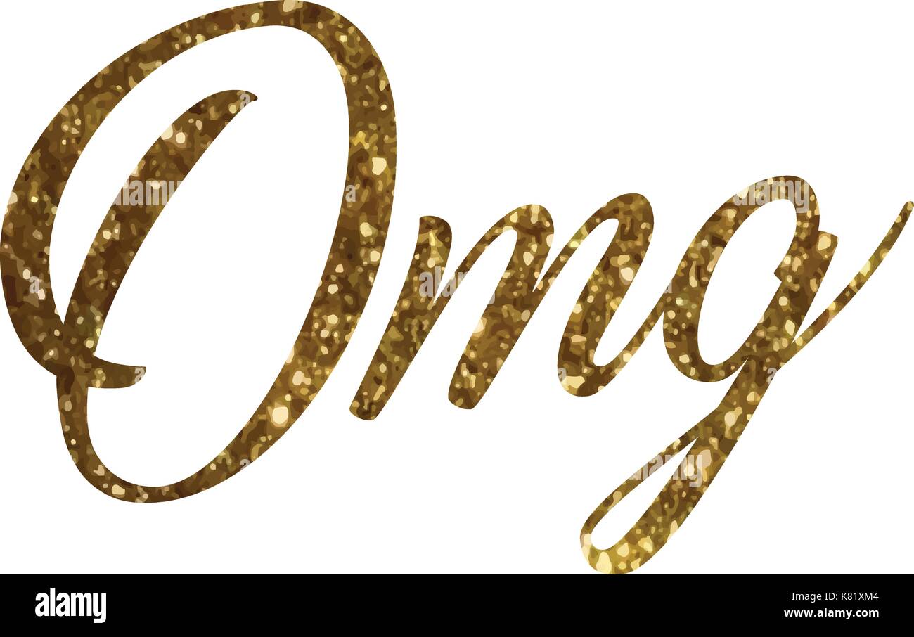 The golden glitter isolated hand writing word OMG on white blackground ...