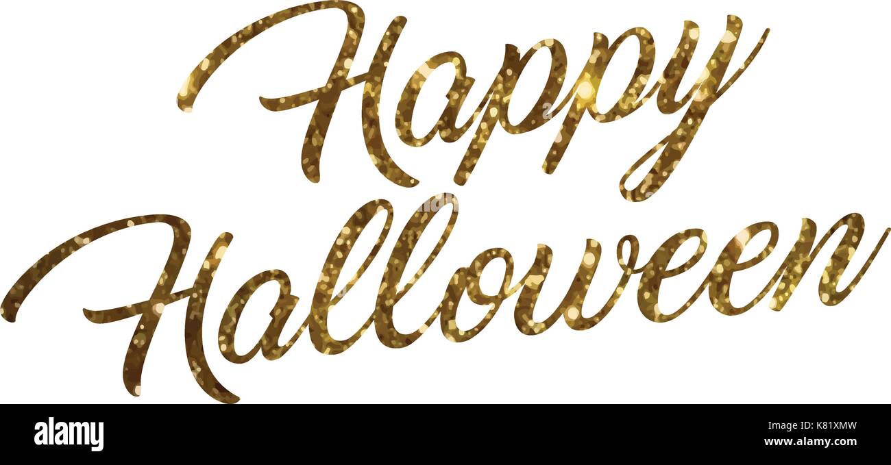 The golden glitter isolated hand writing word HAPPY HALLOWEEN on white ...