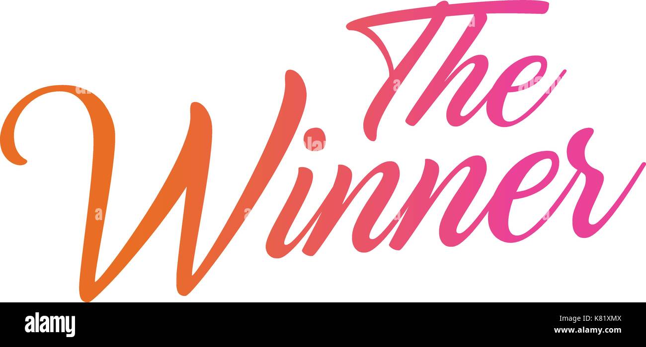 The colorful gradient isolated hand writing word THE WINNER on white ...