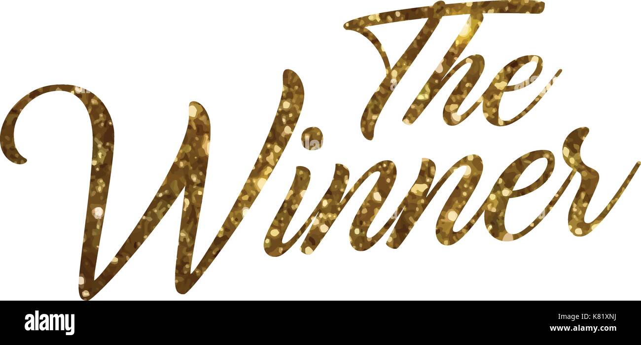 The golden glitter of isolated hand writing word THE WINNER on white ...