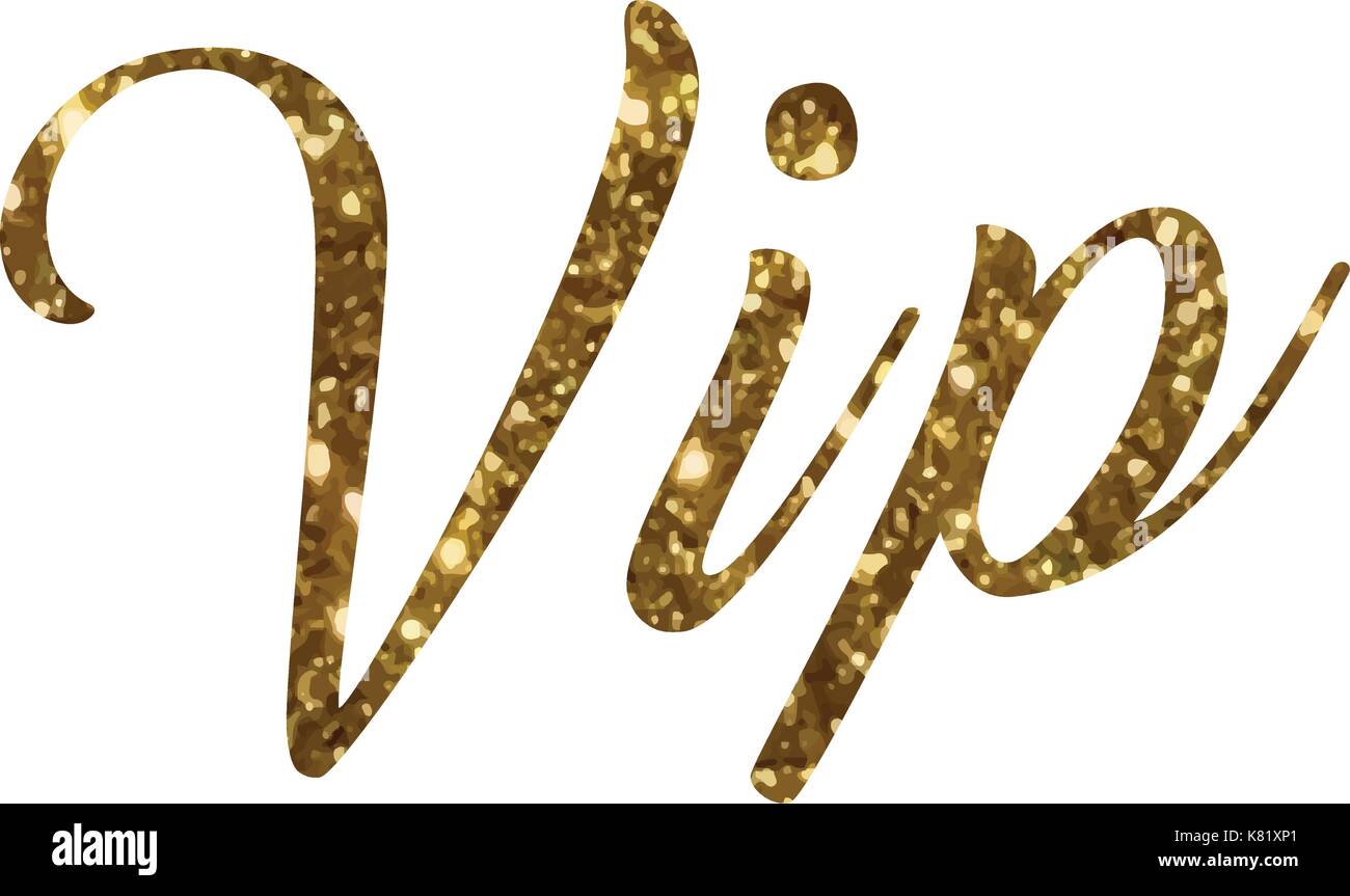 The golden glitter of isolated hand writing word VIP on white ...