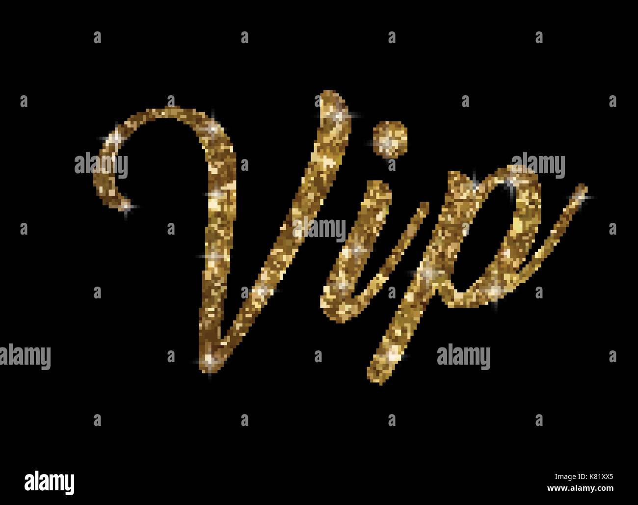 The golden glitter of isolated hand writing word VIP on black ...
