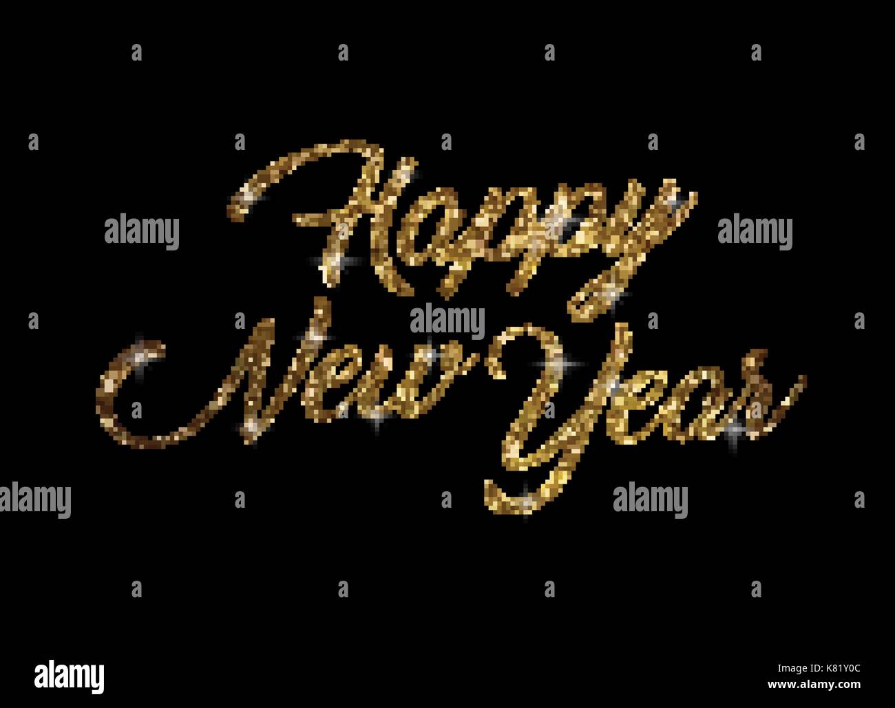 The golden glitter of isolated hand writing word HAPPY NEW YEAR on ...