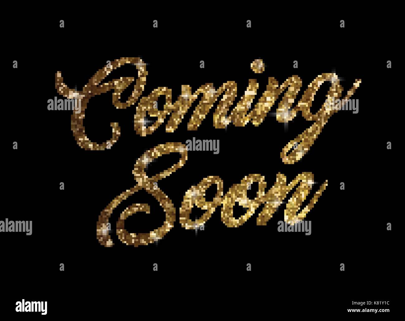 The golden glitter of isolated hand writing word COMING SOON on black ...