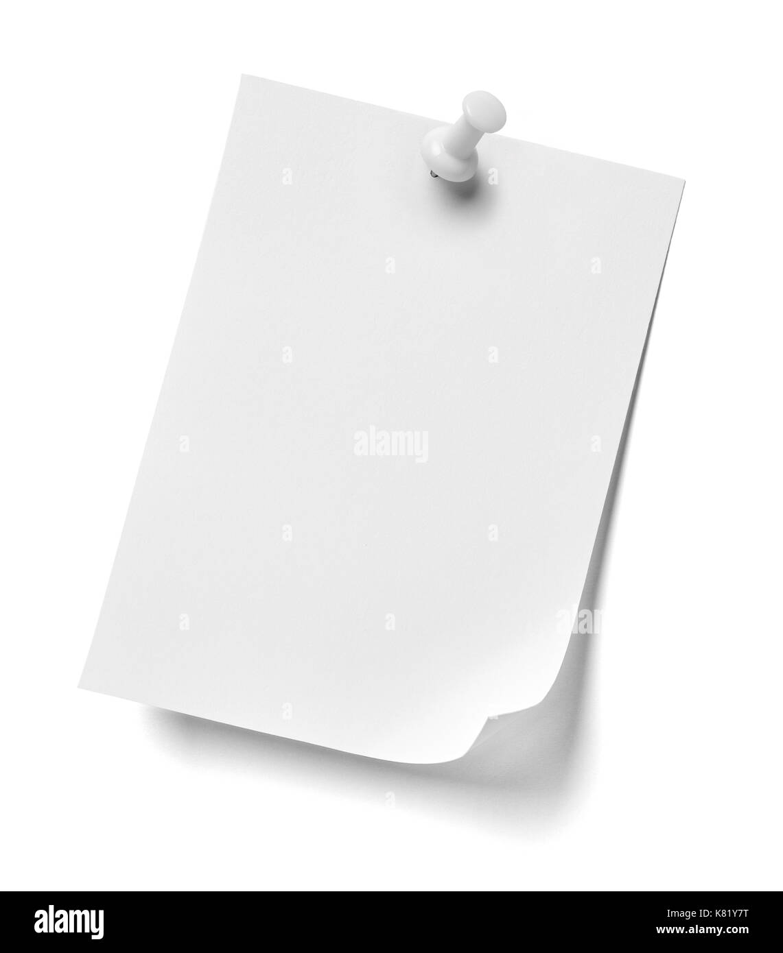 close up of a note paper with a red push pin on white background Stock ...
