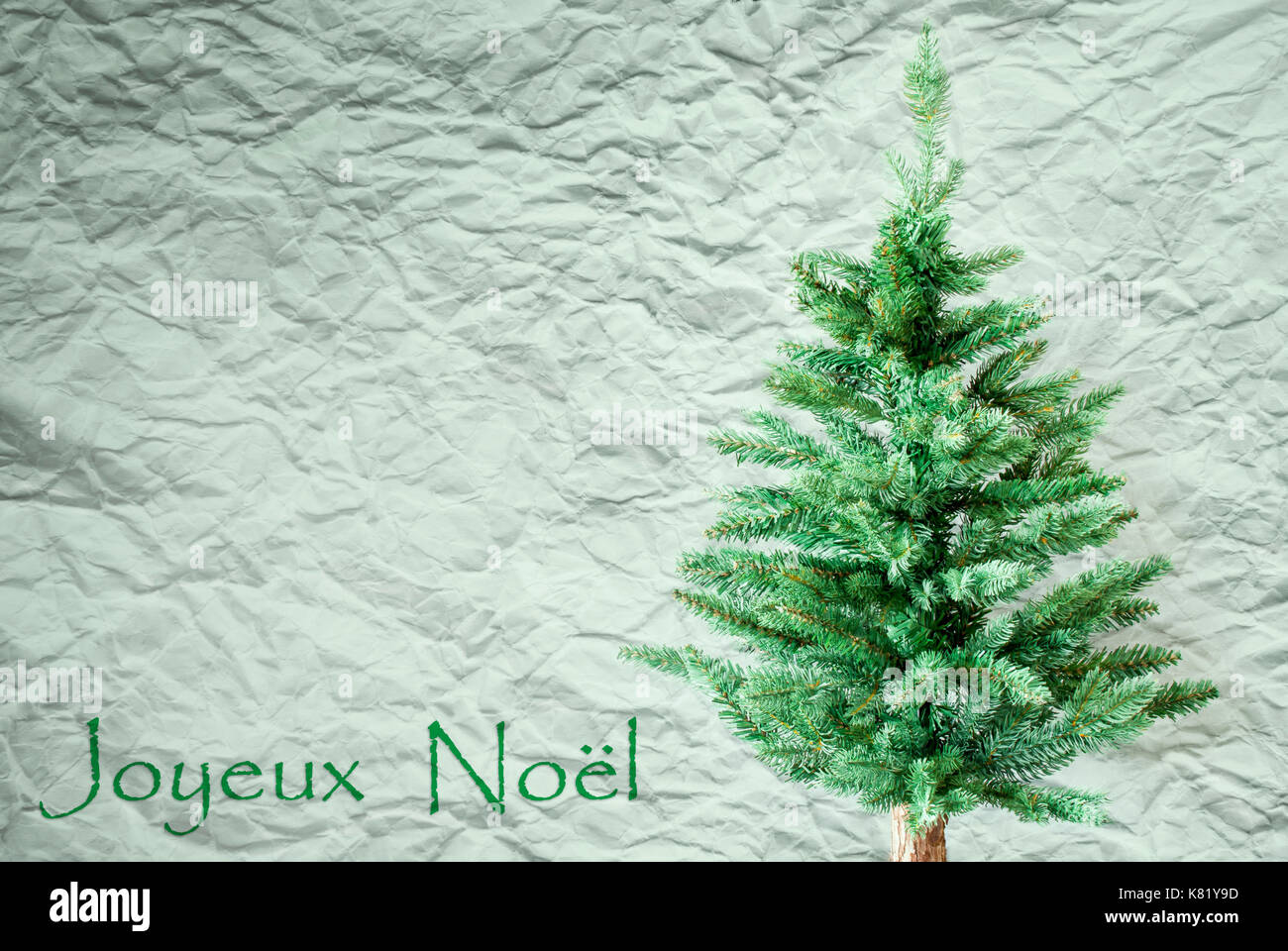 Fir Tree, Crumpled Paper Background, Joyeux Noel Means Merry Christmas ...