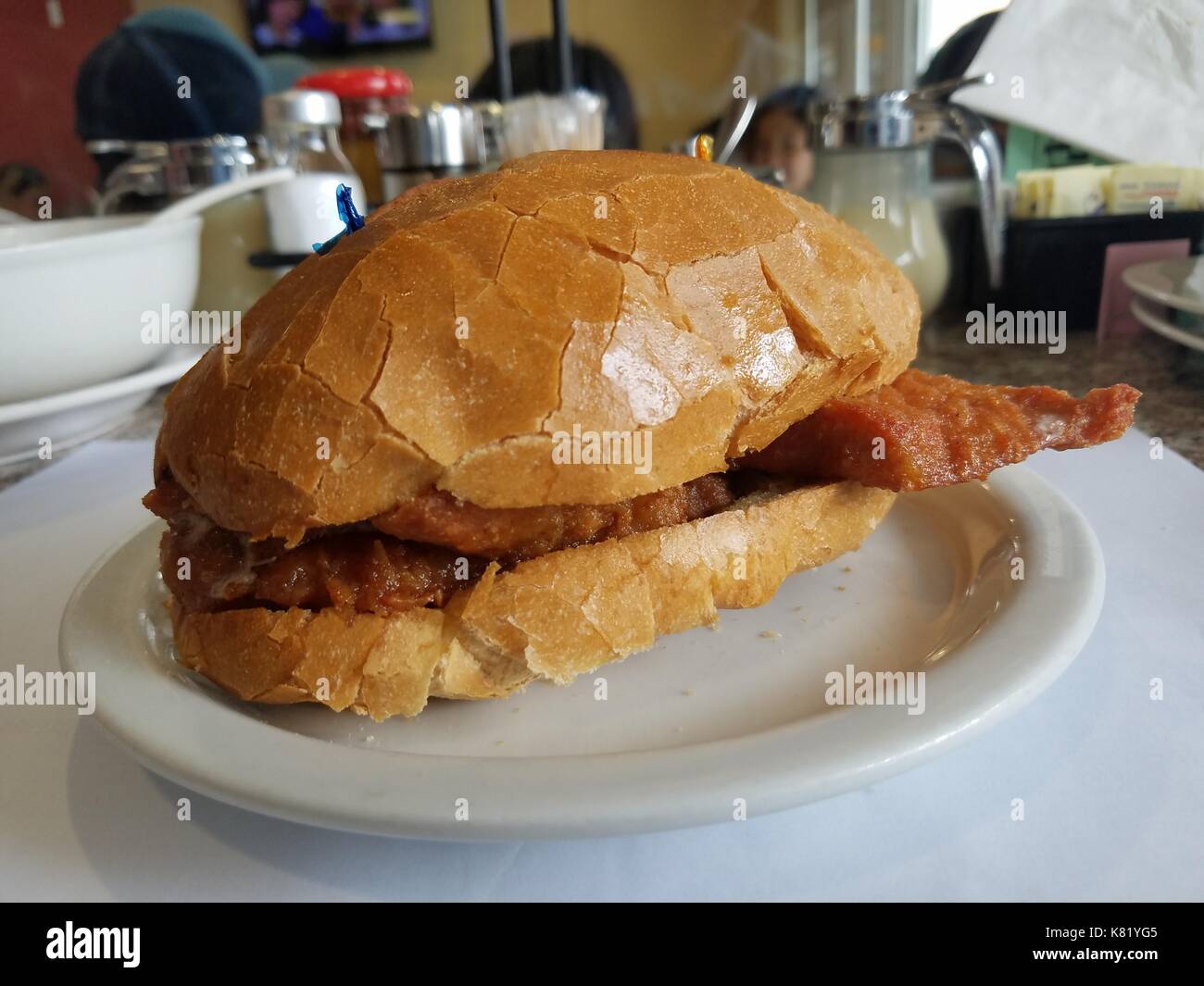 Delicious Macau style pork chop bun, ate at Los Angeles, California, U ...