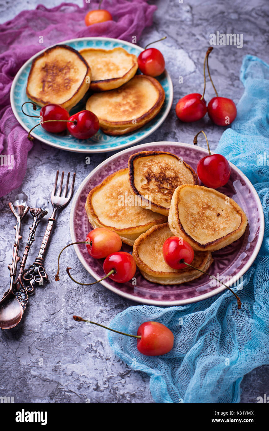 Pancakes with cherry Stock Photo - Alamy