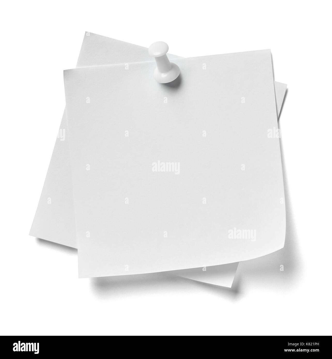 close up of a note paper with a red push pin on white background Stock ...