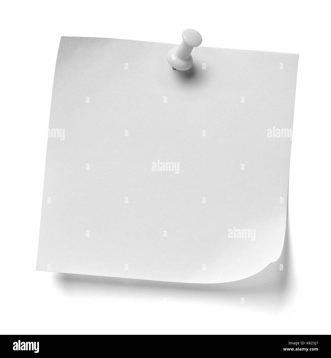 close up of a note paper with a red push pin on white background Stock ...