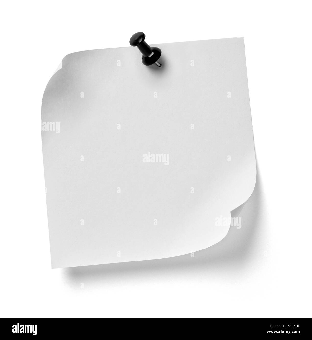 close up of a note paper with a red push pin on white background Stock ...