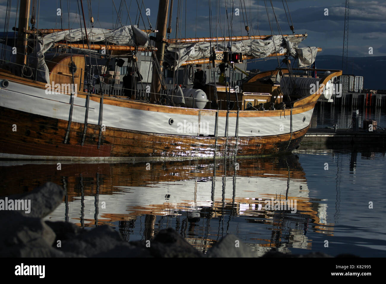 Boat reflection on water Stock Photo - Alamy