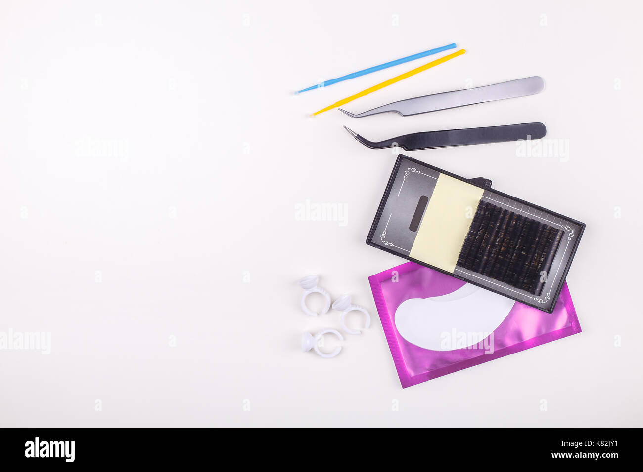 Eyelash Extension tools on white background. Accessories for eyelash ...