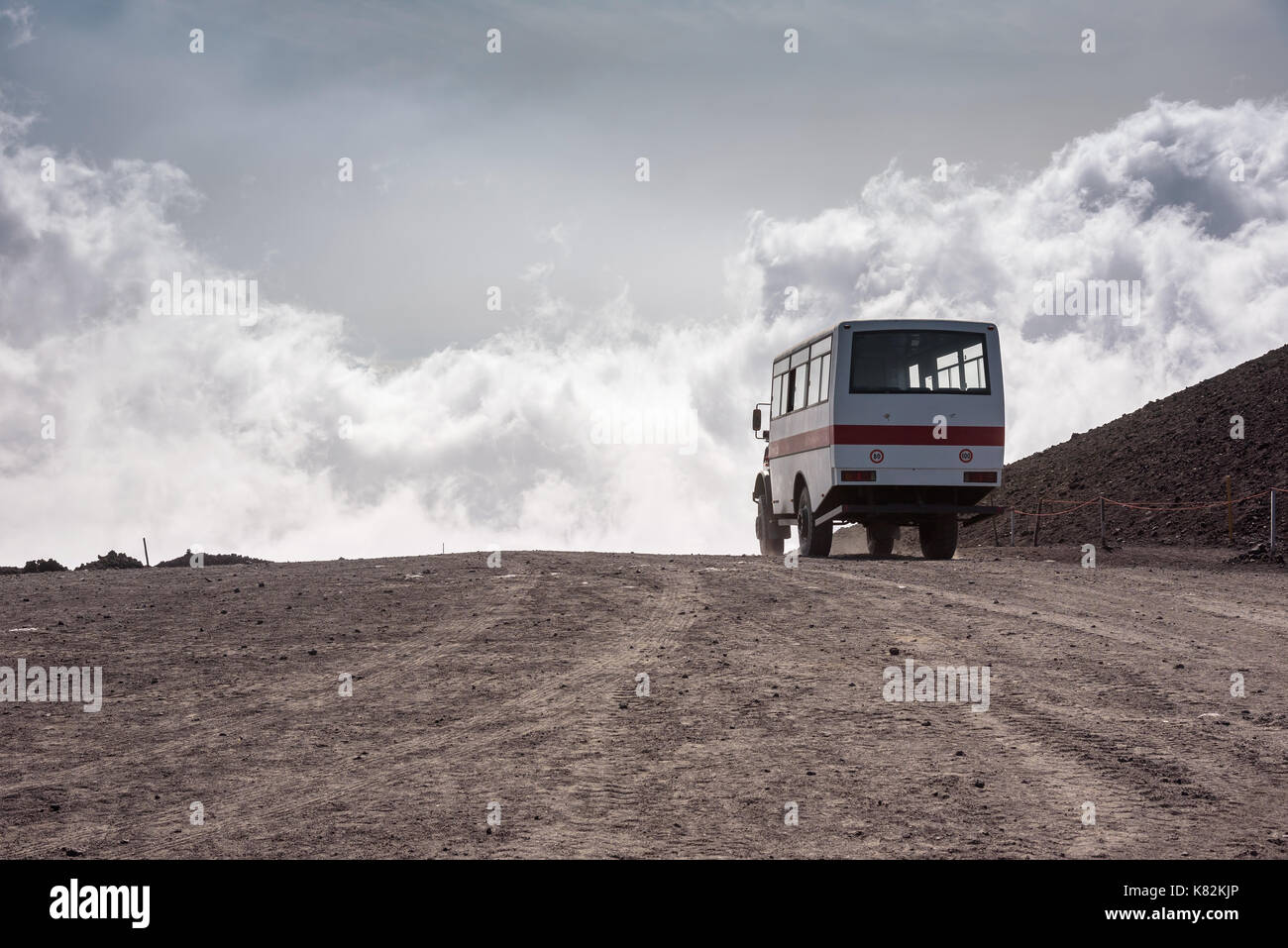 Departing bus from Torre del Filosofo on Mount Etna, Sicily, Italy ...