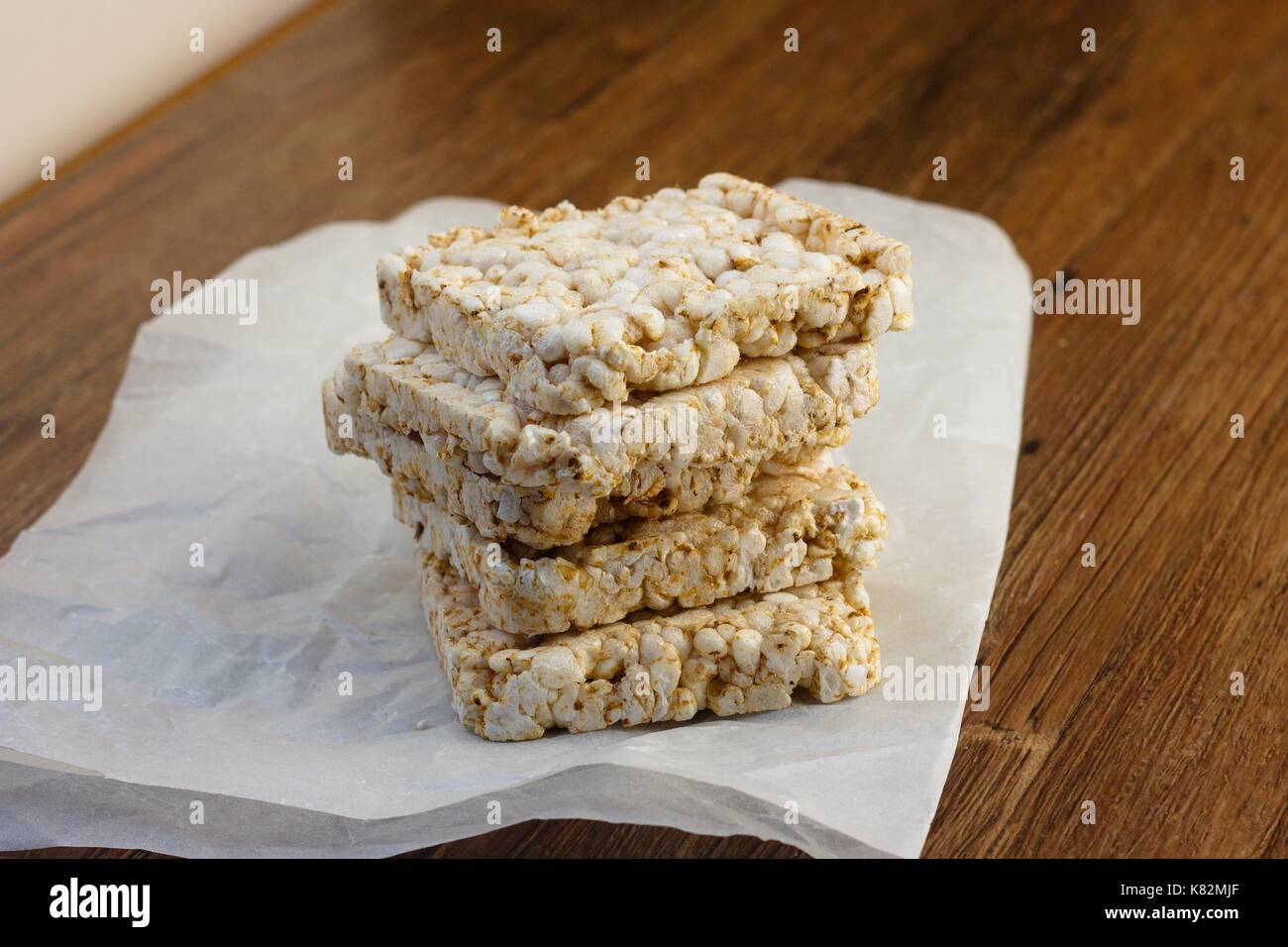 A stack of healthy square shaped rice cakes Stock Photo - Alamy