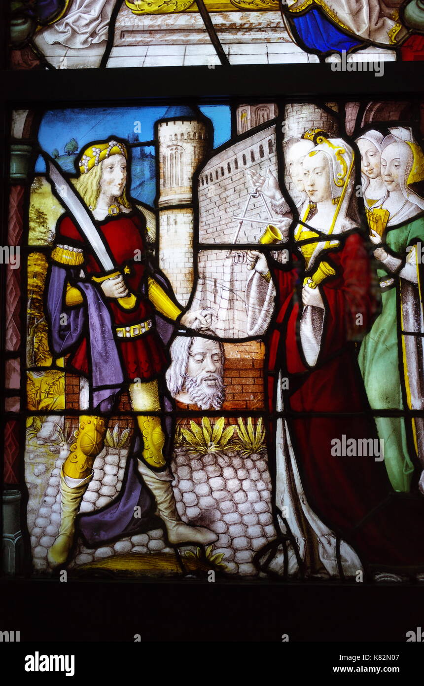 Stained Glass window depicting biblical scenes at the Victoria & Albert ...