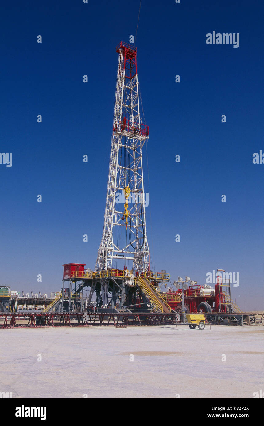 Drilling for oil in the Saudi desert near Abqaiq, by the Arabian ...