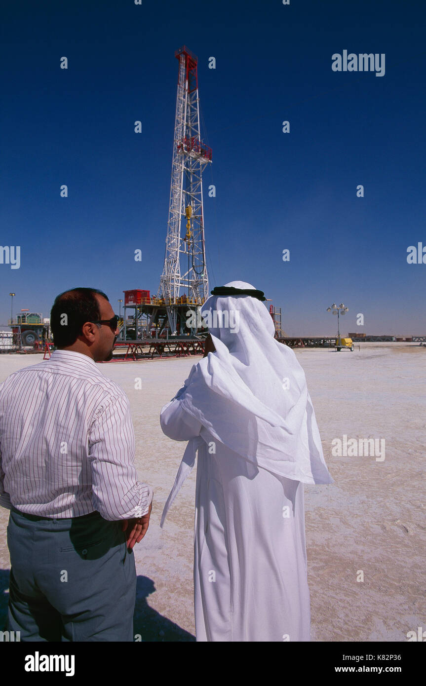 Drilling for oil in the Saudi desert near Abqaiq, by the Arabian ...
