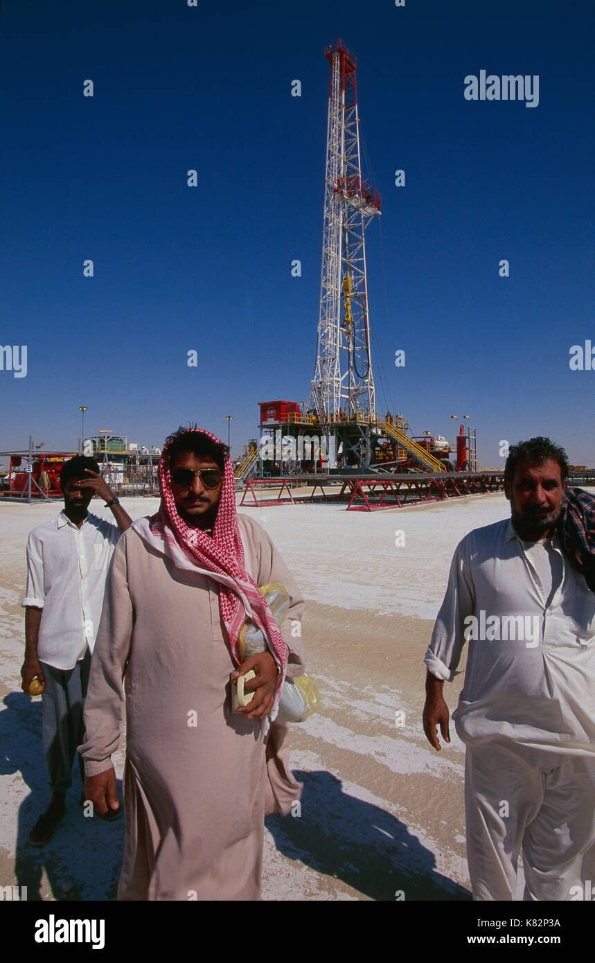 Drilling for oil in the Saudi desert near Abqaiq, by the Arabian ...