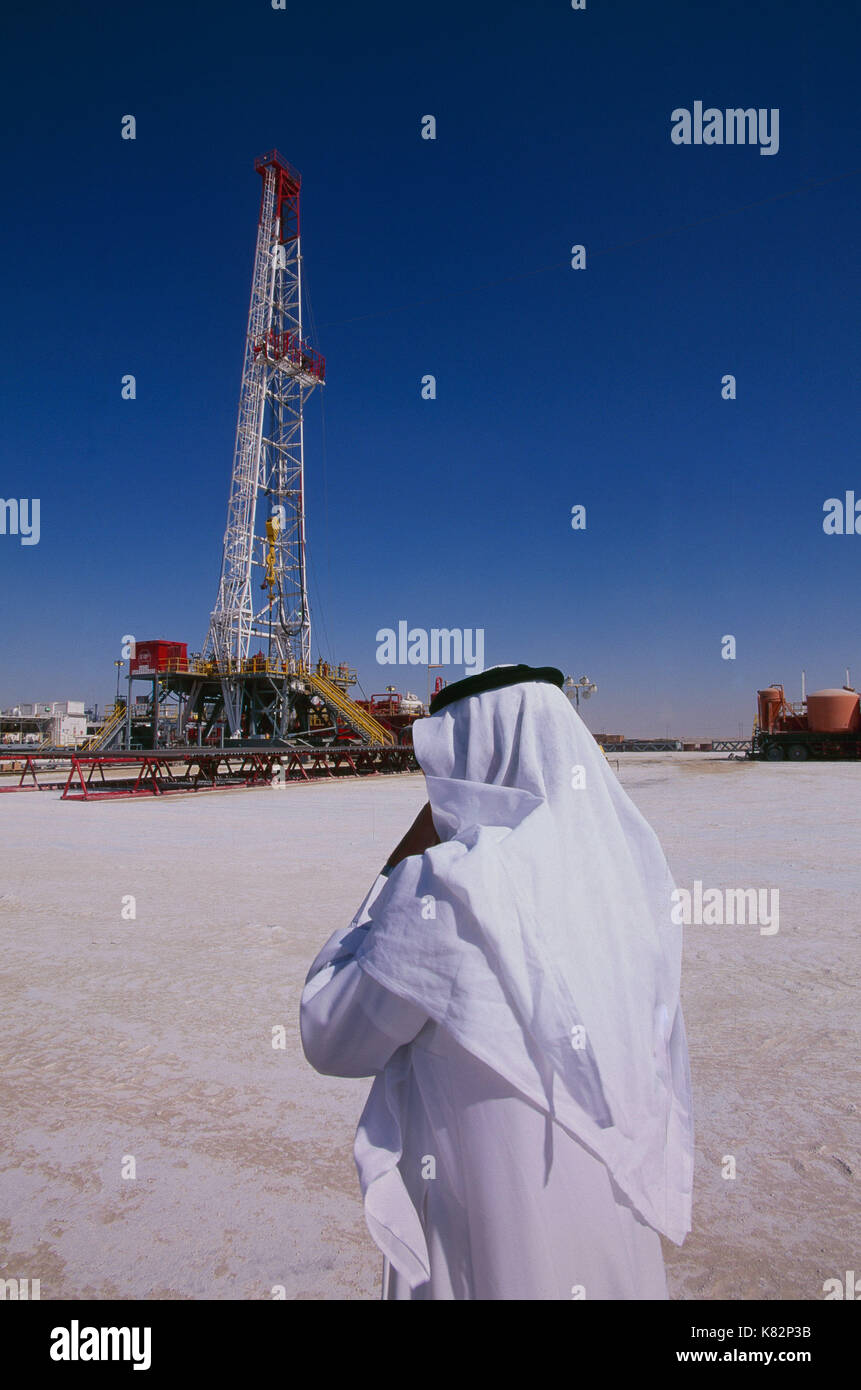 Drilling for oil in the Saudi desert near Abqaiq, by the Arabian ...