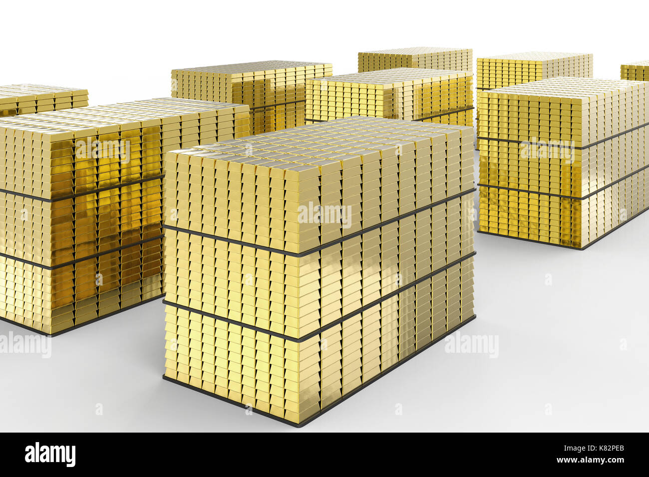 3d rendering heap of gold bullion on white background Stock Photo - Alamy