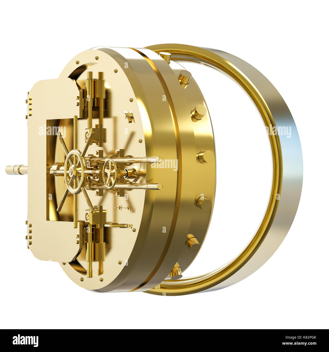3d rendering golden bank vault opened isolated on white Stock Photo - Alamy