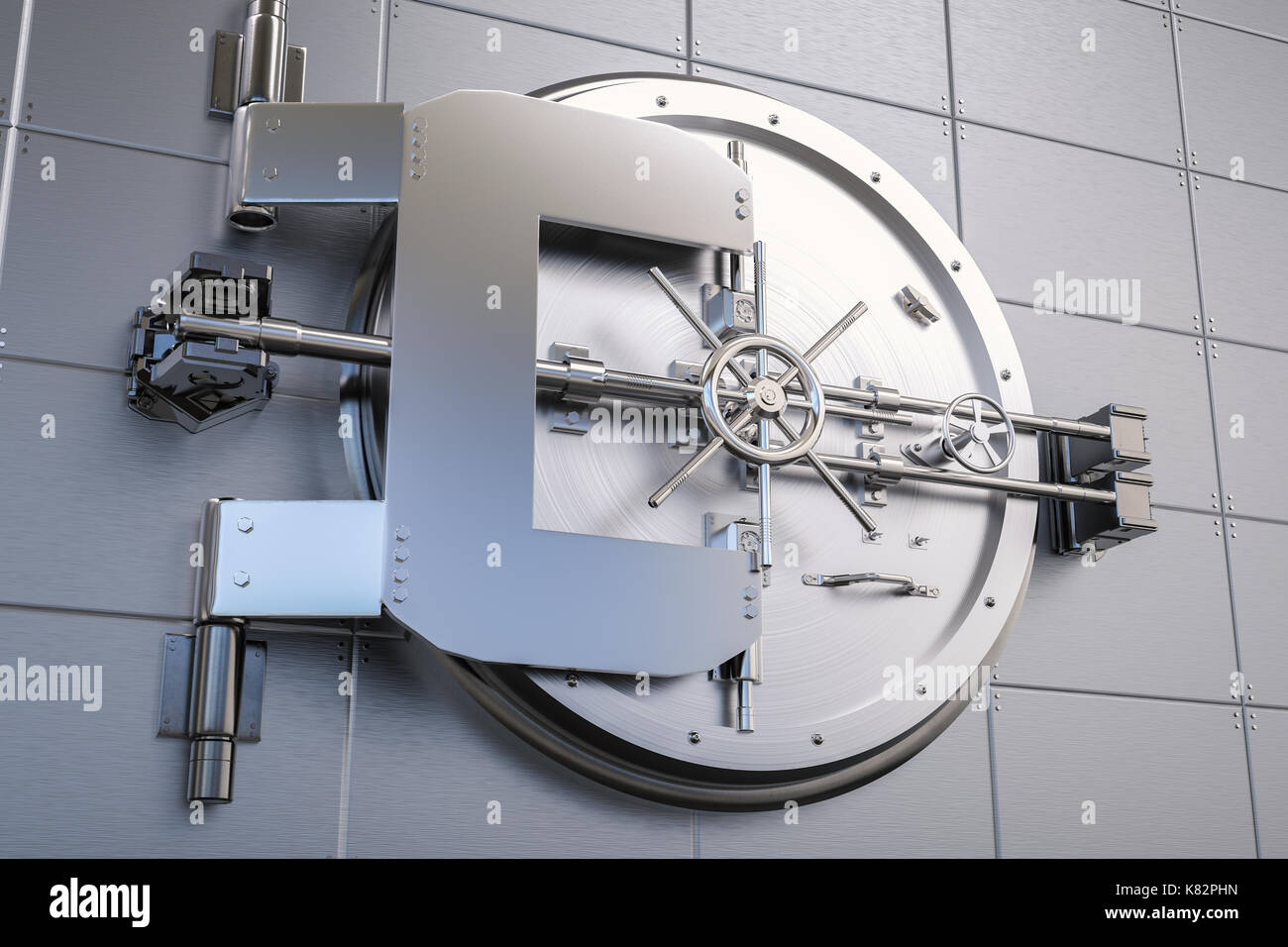 3d rendering metal bank vault on steel wall Stock Photo - Alamy
