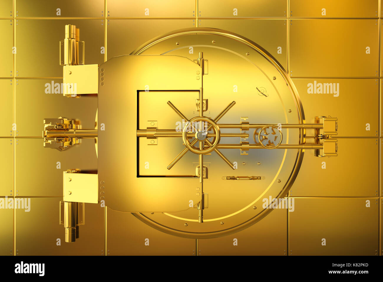 3d rendering golden bank vault on golden wall Stock Photo - Alamy
