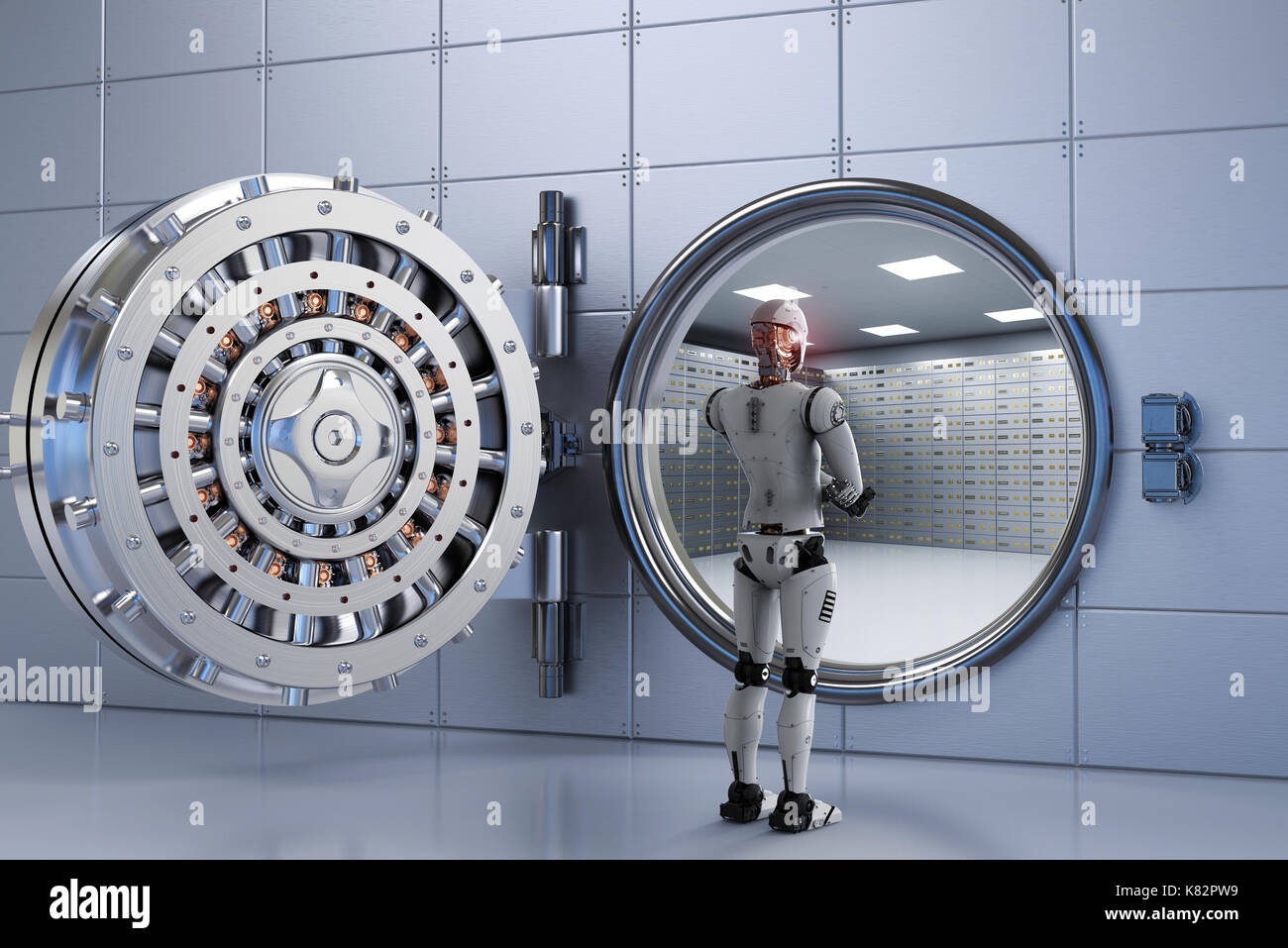 3d rendering humanoid robot working with bank vault Stock Photo - Alamy