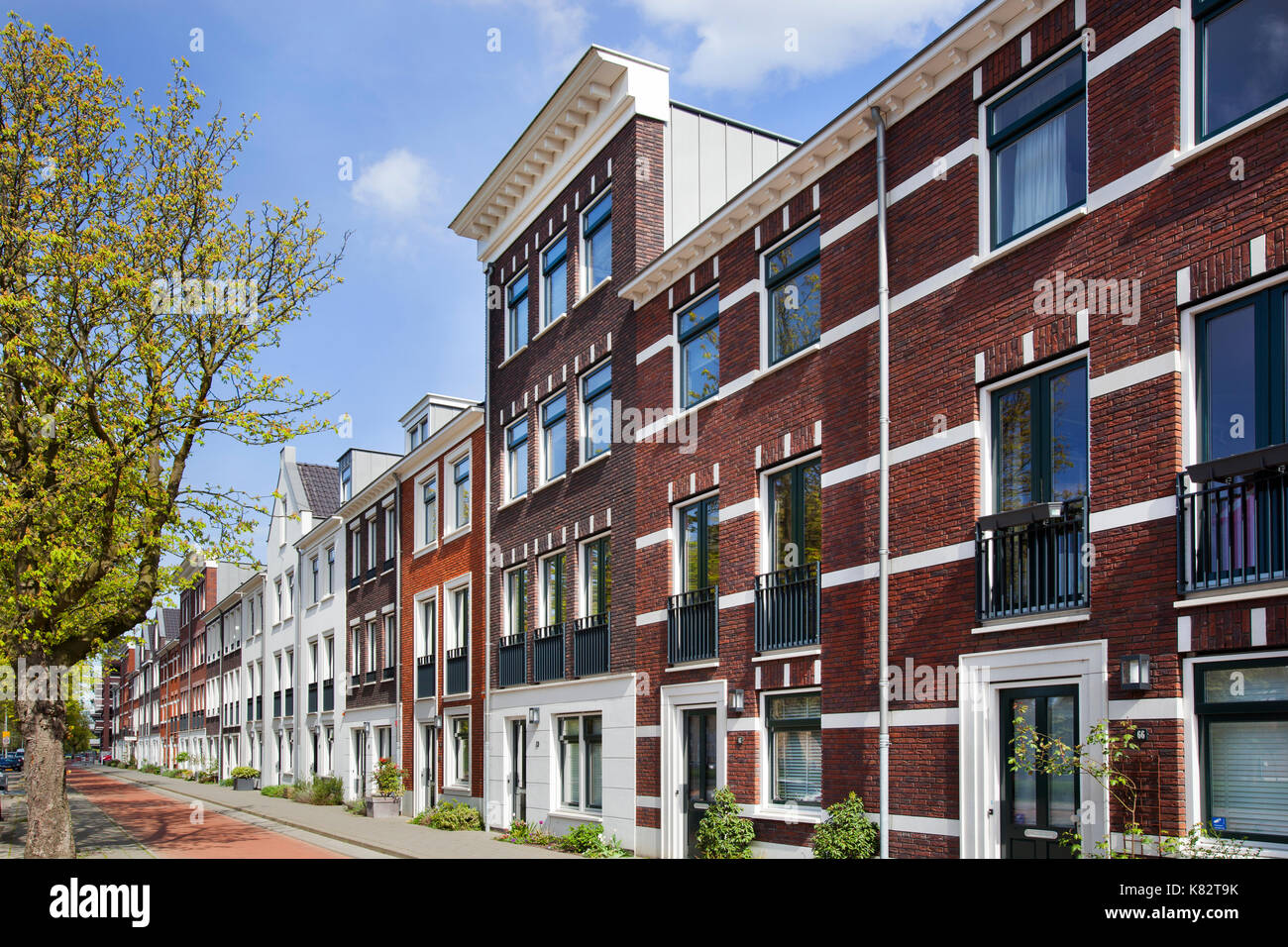 Street with new built classic style houses in Rotterdam in the ...