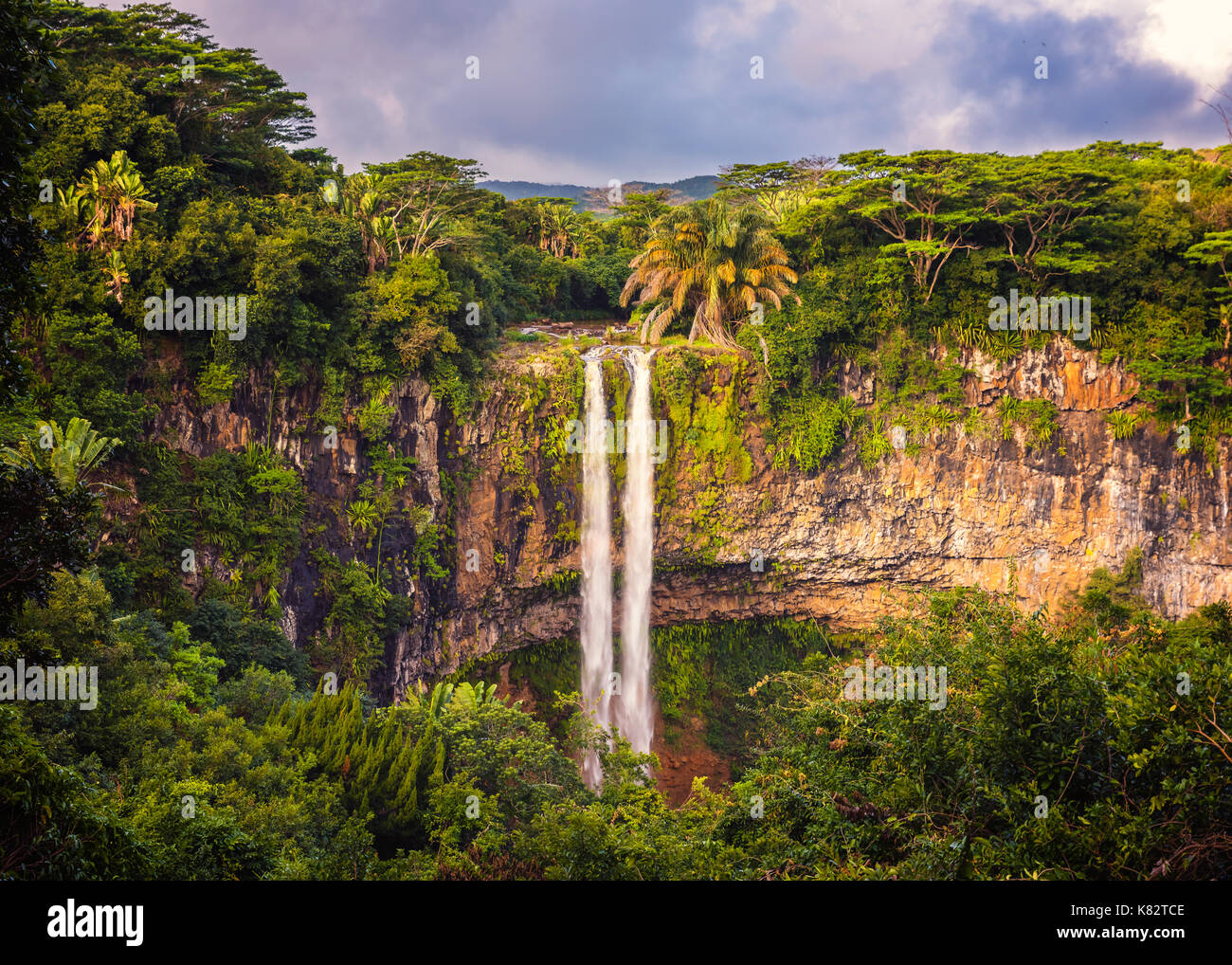 Amazing panorama of waterfall Chamarel seven coloured earths and jungle ...