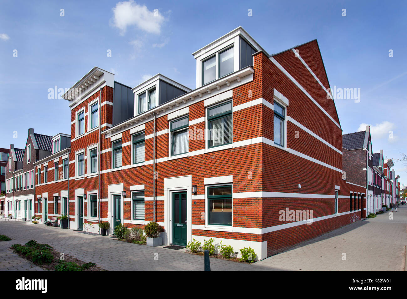 Street corner with new built classic style houses in Rotterdam in the ...