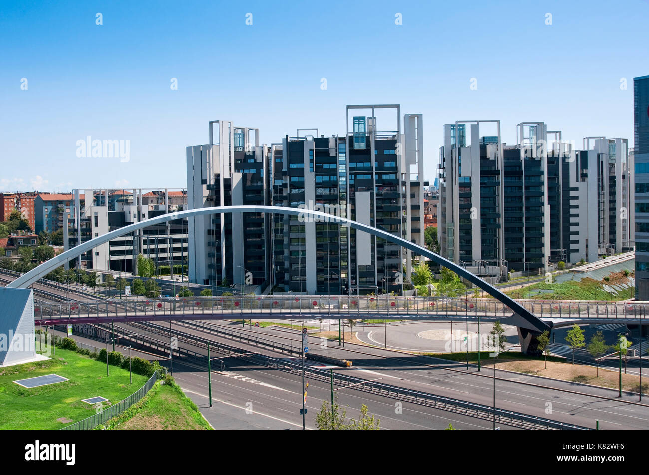Italy, Lombardy, Milan, Portello District, Walkway Bridge background ...