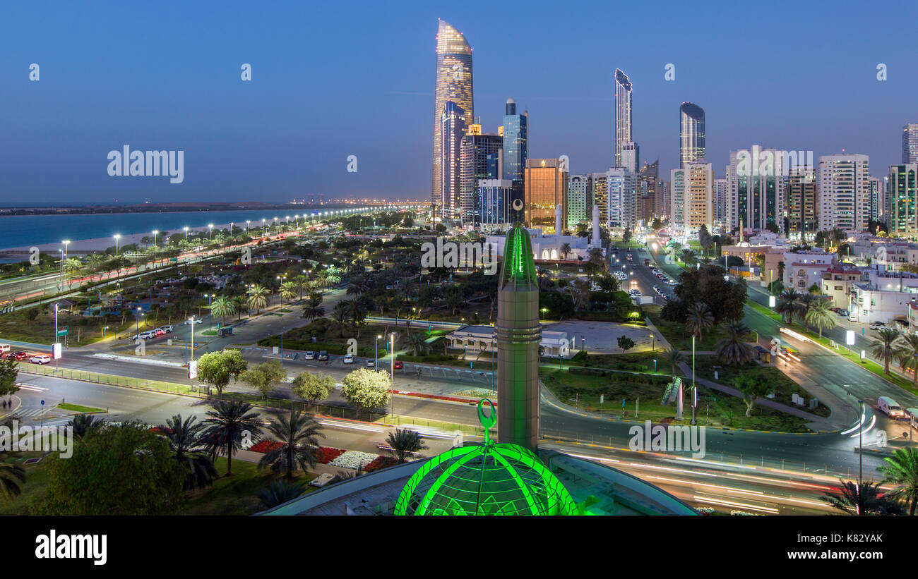 Modern city skyline, Abu Dhabi, United Arab Emirates, UAE Stock Photo ...